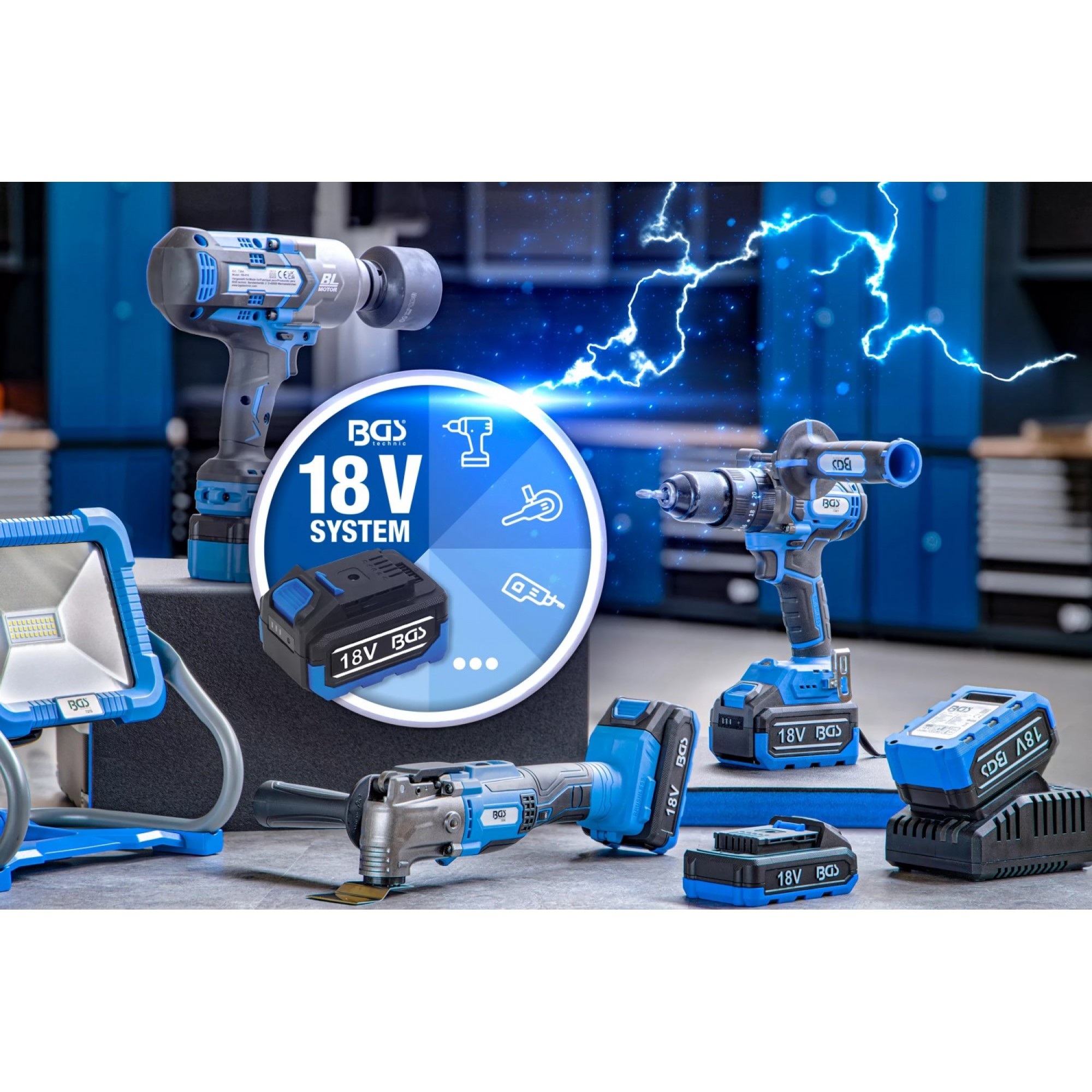 Акумулаторна LED работна лампа, сгъваема, 18V - BGS7375